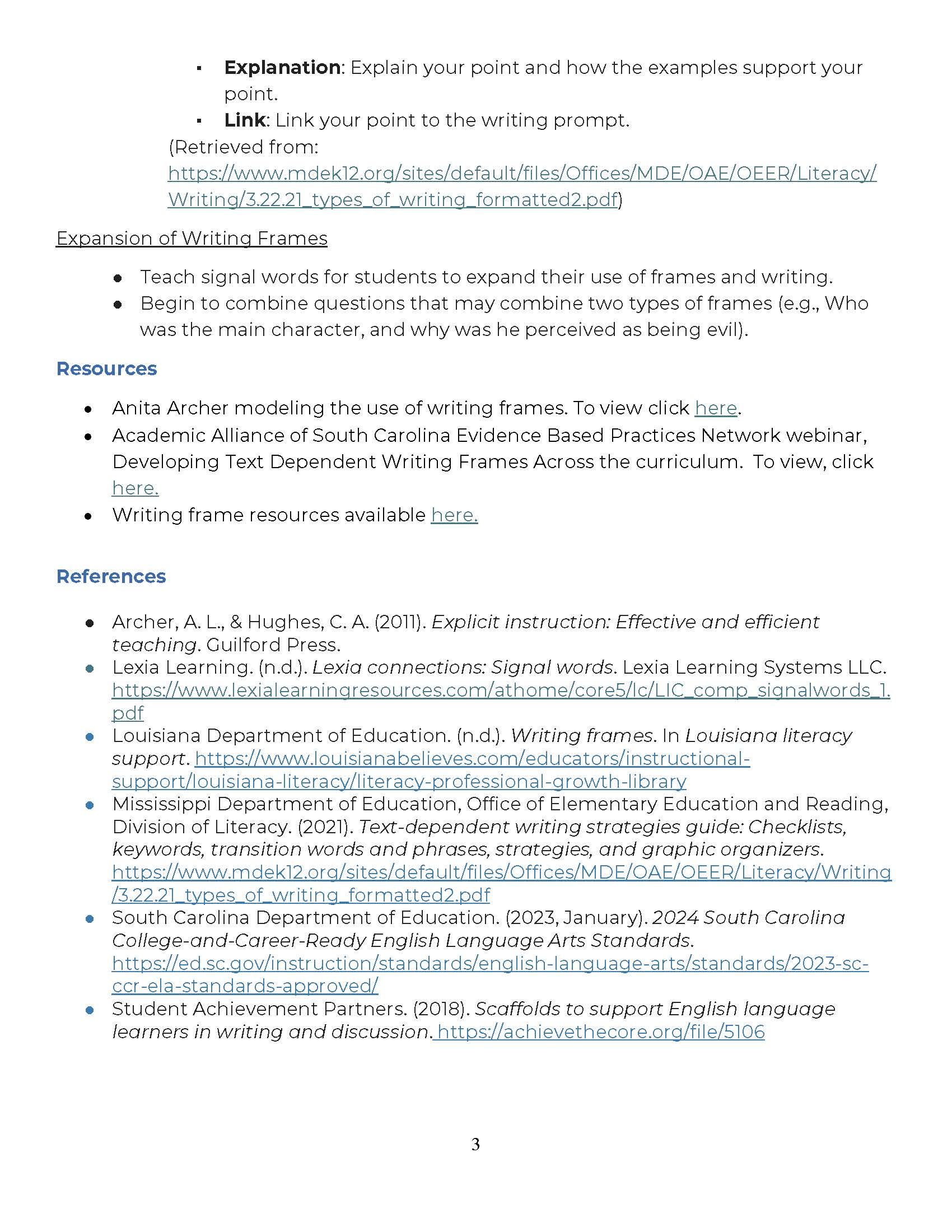 Developing Text Dependent Writing Frames Across the Curriculum ...